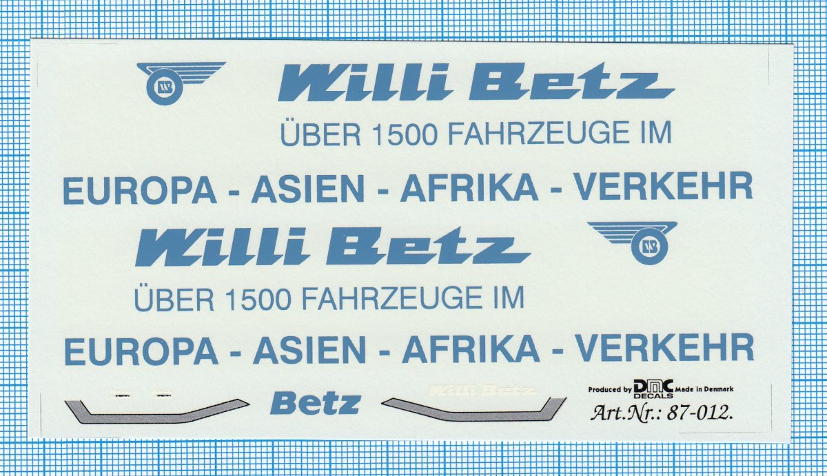 Willi Betz - decals, skala 1/87 - Decals, skala 1/87 - Modelskibet.dk