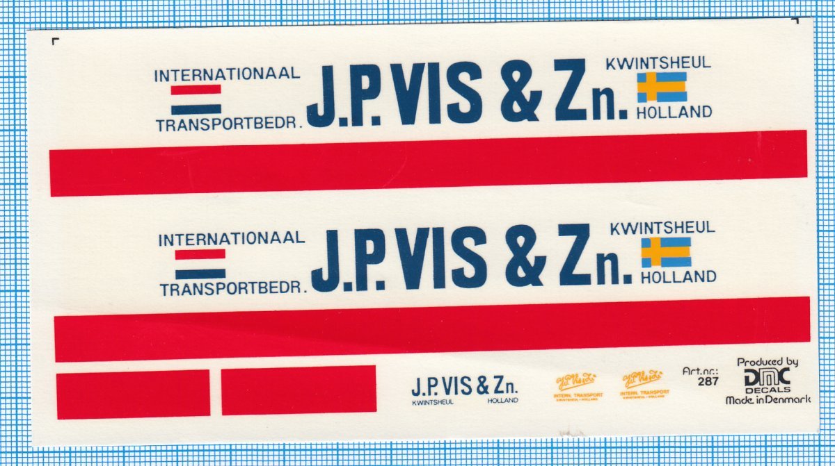 J.P. VIS & Zn. - decals, skala 1/87 - Decals, skala 1/87 - Modelskibet ...