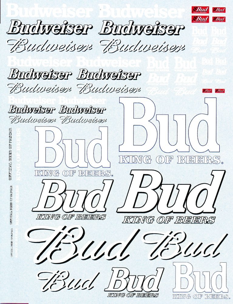 Budweiser, diverse størrelser - decals - Decals, skala 1/24 ...